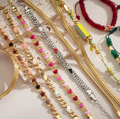 China New Waterproof Hand Chain Bracelet Non Tanish Heart Star Heart Charm Cuban Link Chain and Bracelet for Women for sale