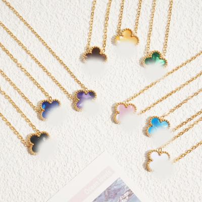 China Waterproof Clover Necklace Multicolor Stainless Steel 18K Gold White Black Four Leaf Clover Pendant Necklace for sale
