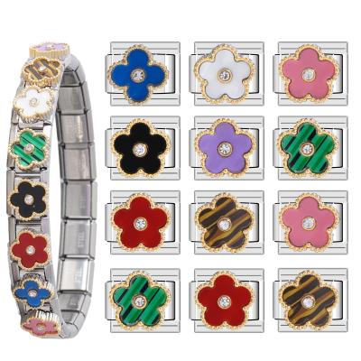 Cina Clover Charm Braccialetto Italiano Link Acciaio Inossidabile Incantesimi Dorati Braccialetto Fiore Incantesimi Italiani in vendita