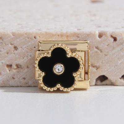 Cina Clover Charm Braccialetto Italiano Link Acciaio Inossidabile Incantesimi Dorati Braccialetto Fiore Incantesimi Italiani in vendita