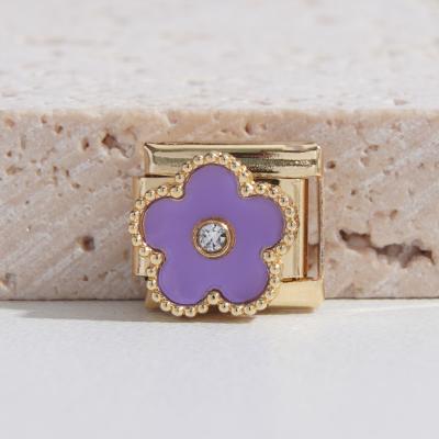 Cina Clover Charm Braccialetto Italiano Link Acciaio Inossidabile Incantesimi Dorati Braccialetto Fiore Incantesimi Italiani in vendita
