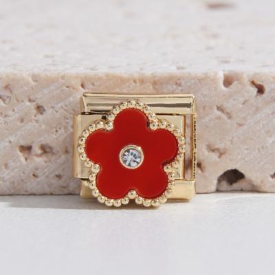 Cina Clover Charm Braccialetto Italiano Link Acciaio Inossidabile Incantesimi Dorati Braccialetto Fiore Incantesimi Italiani in vendita
