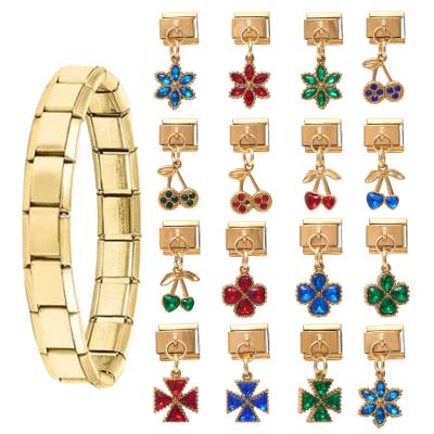 Cina Disegni colorati Incantesimi italiani Acciaio inossidabile 18K Cuore dorato Clover ciliegie Pendenti italiani Incantesimi Braccialetti Gioielli in vendita