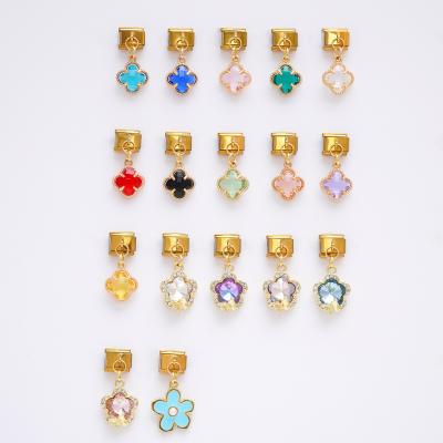 China Trends Designs Italian Charms Stainless Steel 18K Gold Plated Four-leaf Clover Italian Pendants Charm Bracelets Jewelry for sale