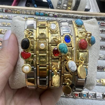China Evileeye Clover Bracelet Natural Stone Mixed Styles Fashion Wholesale Stainless Steel Link Italian Charm 9mm Bracelet Charms for sale