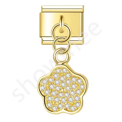 China DIY Fashion YIWU Italian  Charm Stainless Steel Gold Clover Bow Sun Gem Italian  Charm Bracelet for sale