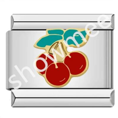 China Italian Charm Bracelet Cherry Fruit Charms Bracelet Four Leaf Clover Flower Bracelet Stainless Steel Italian Charm for sale