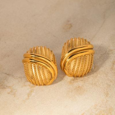 China Stainless Steel Circle Double Knot Earrings 18K Gold Waterproof Knot Earrings for sale