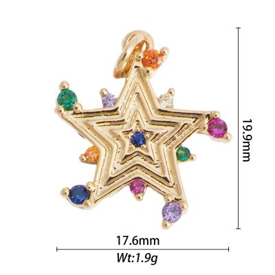 Cina New Design Luxury 18K Real Gold Plated Brass Star Heart Diamond Charm for Bracelet Necklace in vendita