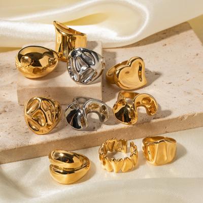 Cina New Chunky Rings Real Gold Waterproof Non Tarnish Chunky Stainless Steel Big 18K Gold Nugget Rings in vendita