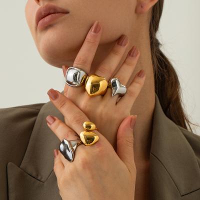 Cina New Chunky Rings Real Gold Waterproof Non Tarnish Chunky Stainless Steel Big 18K Gold Nugget Rings in vendita