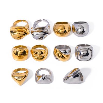 Cina New Chunky Rings Real Gold Waterproof Non Tarnish Chunky Stainless Steel Big 18K Gold Nugget Rings in vendita