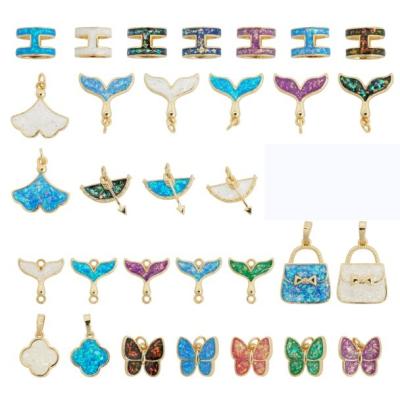 China Wholesale Fashion Designs Nature Plated With 18k Real Gold Opal Clover Butterfly Charms for Jewelry Making for sale