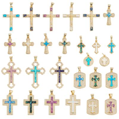 China New Design Opal DIY Brass cross charms With 18K Real Gold Star Diamond Cross Charms for Jewelry Making for sale
