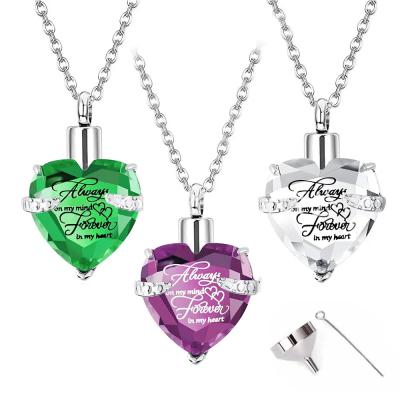 China Heart Birthstone Necklace Stainless Steel Glass Crystal Heart Birthstone Necklace With Birthstones for sale
