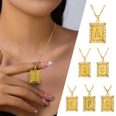 China Fashion Letter Pendant Necklace Initial Stainless Steel Silver 18K Gold Initial Necklace Pendant Rectangle for sale