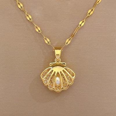 China High Quality Bead and Shell Necklaces Waterproof 18K Gold Plated Pearl Shell Necklace With Pearls for sale