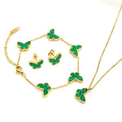 China Stainless Steel Butterfly Necklace Earrings Bracelet Butterfly Jewelry Set For Women for sale