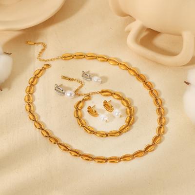 China Luxury Conch Shell Necklace Bracelet Earrings Set Stainless Steel 18K Gold Summer Sea Shell Jewelry Set for sale