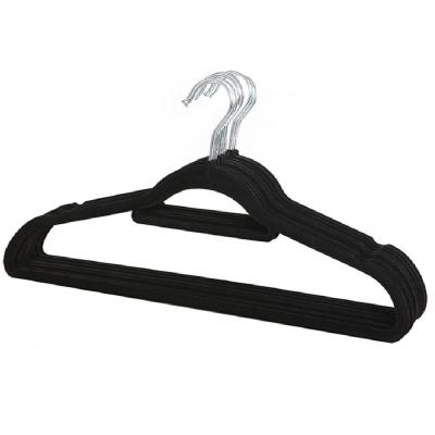 China 42cm ABS plastic Black flocked suit hanger with ident and tie position Non-slip colorfast for sale