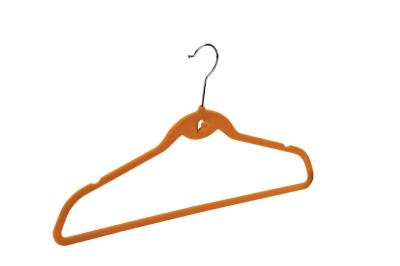 China 45cm ABS plastic Yellow  Flocked cascading suit  hanger with ident position  Non-slip space saver for sale