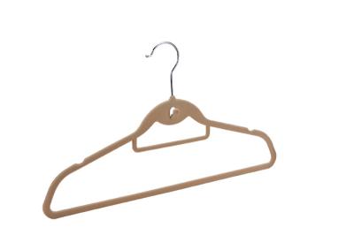 China 42cm ABS plastic  Beige Flocked cascade  hanger with Ident &tie Position Non-slip space saver for sale