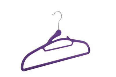 China 41.5cm ABS plastic Purple flocked Novelty  suit  hanger with tie Position Non-slip space saver for sale