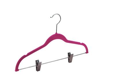 China 41.5cm Simplify red Velvet Suit Hanger with Clips for sale