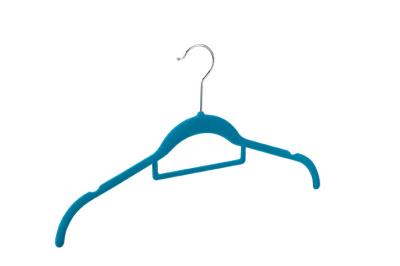 China 42.5cm ABS plastic blue flocked  slim skirt  hanger with Ident Position Non-slip space saver for sale
