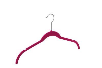 China 42cm ABS plastic bright red Flocked slim skirt  hanger with Ident Position Non-slip space saver for sale