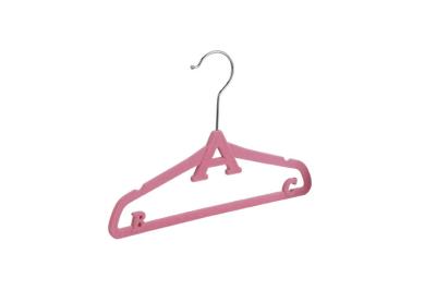China 29cm ABS plastic Pink velvet  baby  hangers  with A B C  Non-slip space saver for sale
