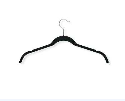 China 42cm ABS plastic black  Flocked slim skirt  hanger with Ident Position Non-slip space saver for sale
