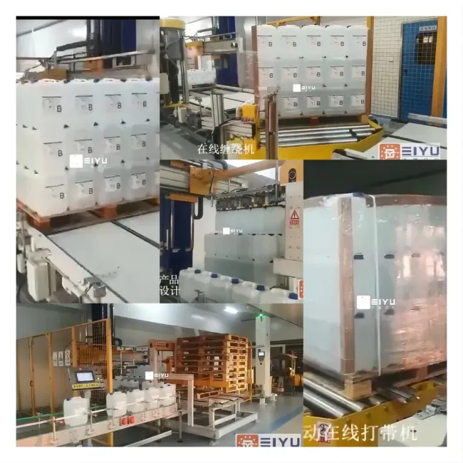 Detailed view of fully automatic high speed flow wrapping machine for beverage packs