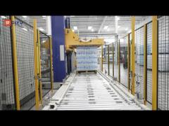 Flexibele dubbelkanaals portaalpalletiseermachine voor een bottelwaterproductielijn van 42.000 BPH