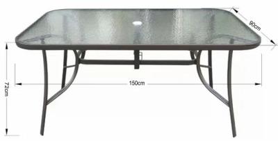 China Steel P Leg Garden Glass Table And Txetilene Stacking Chairs 7 Set for sale