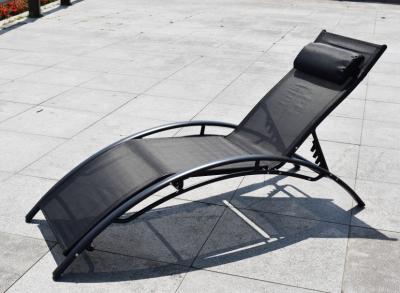 China Outdoor KD Curved Leg Textilene Lounger Aluminum Sun Bed With Pillow for sale