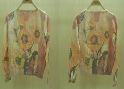 Cina 2014 donne operate fini tricottano il cardigan stampato girasole del collo a V dei maglioni in vendita