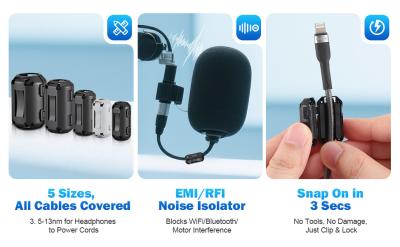 China Snap-On Ferrite Ring with 1MHz to 1GHz Frequency Range and 155 Ohm Impedance for Cable Noise Suppression for sale