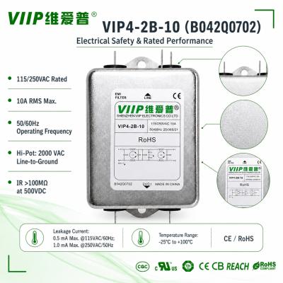 China 10A Single Phase Two-Stage Power Line Filter VIP4-2B-10(B042Q0702), High CM & DM Attenuation, Household & Industrial Devices for sale