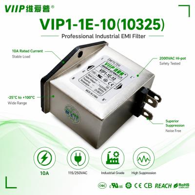 China VIIP VIP1-1E-10 10325 IEC Inlet EMI Power Filter 10A 115/250VAC 3-in-1 Dual Fuse Switch Module, Ultra-Low Leakage EMC Filter for sale