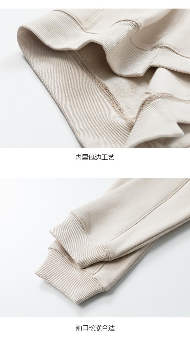 Autumn and Winter New Plus Velvet Hoodie Female Set Long Sleeve Solid Color Round Neck Loose Top and Pants