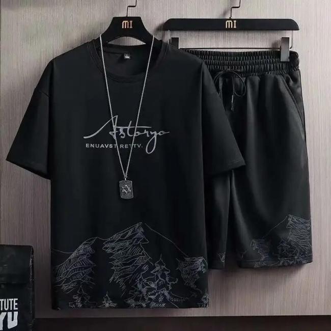 Men&prime;s Summer Thin Quick Drying Sportswear Men&prime;s Set with Short Sleeve Top and Sport Shorts