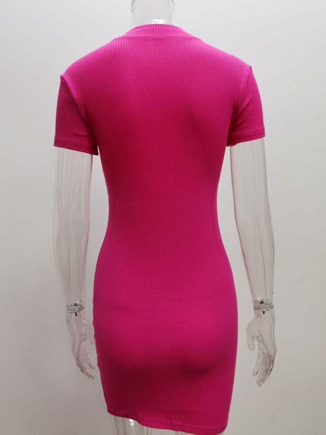 Spring Women New High-Necked Short-Sleeved Dress Bodycon Casual Zip up Custom Logo Comfortable Breathable Dress