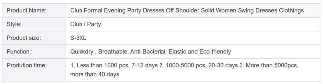 Club Formal Evening Party Dresses off Shoulder Solid Women Swing Dresses Clothings