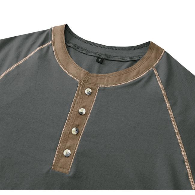 2023 Summer Europe and America Men&prime;s Short-Sleeved Men&prime;s T-Shirt Foreign Trade Men&prime;s Henry Shirt Amazon Match Color T-Shirt Men