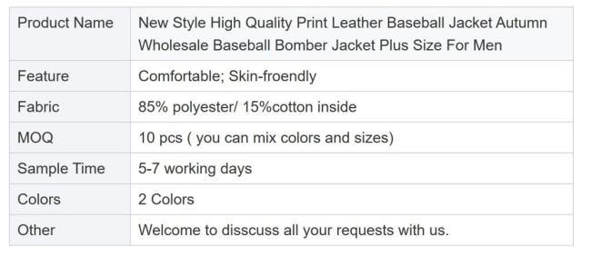 High Quality Leather Jacket Spring and Autumn Fashion Baseball Bomber Plus Size Zipper Jacket Men