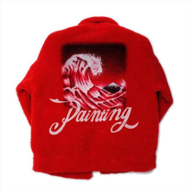 Print Heavy Fleece Oversized Custom Zip up Sherpa Jacket