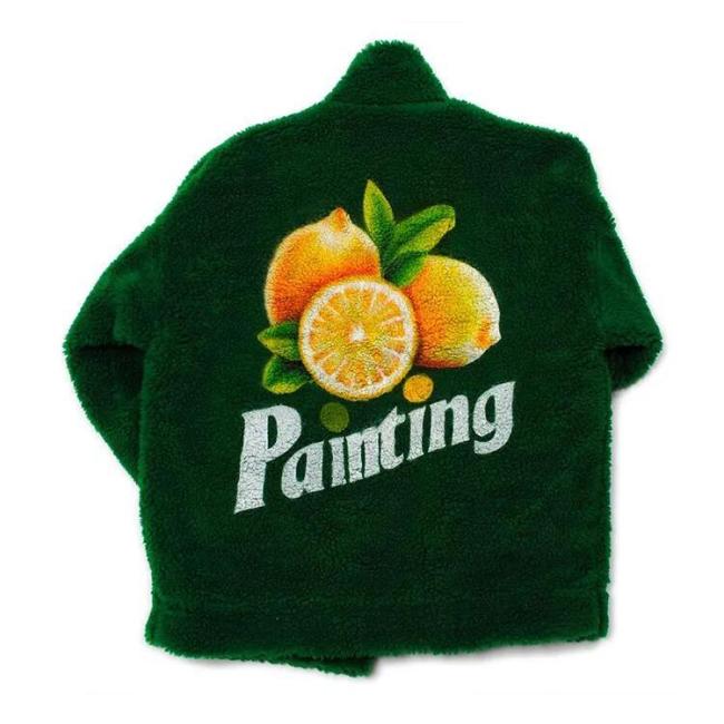Print Heavy Fleece Oversized Custom Zip up Sherpa Jacket