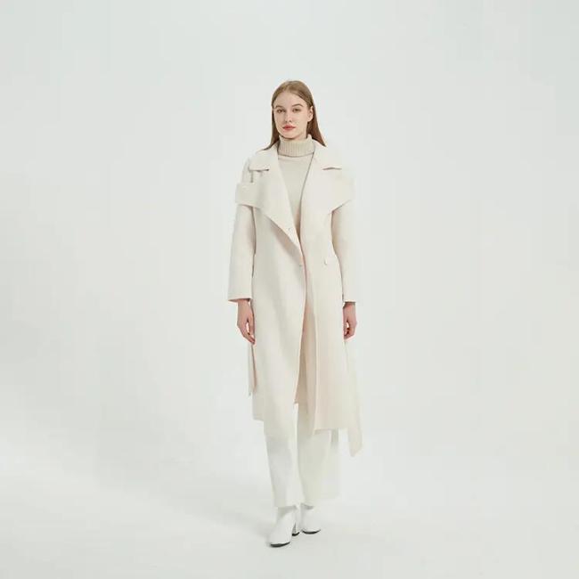 Stylish Thick Winter Trench Coats 90 % Wool White Cashmere Coat for Women