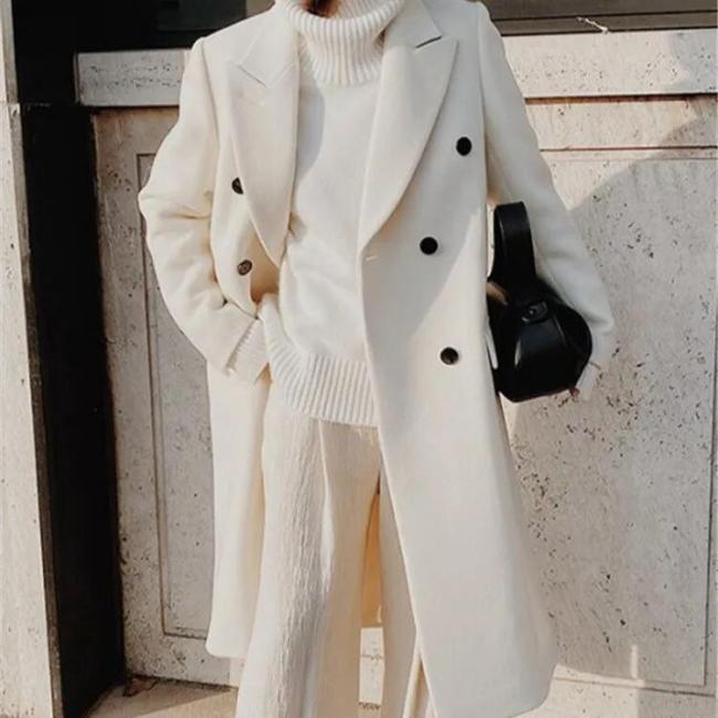 Trendy Winter Ladies Solid Color Long Jackets Casual Plus Size MIDI Cardigans Buttons MIDI Suit Fashion Wool Coats for Womens
